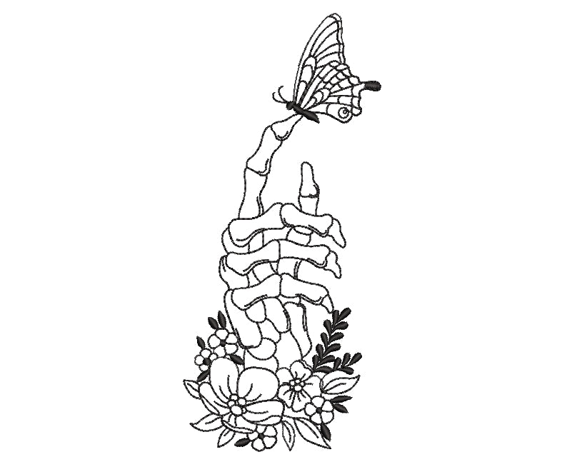 Skeleton hand with butterfly and flowers Machine Embroidery Design. 4 ...