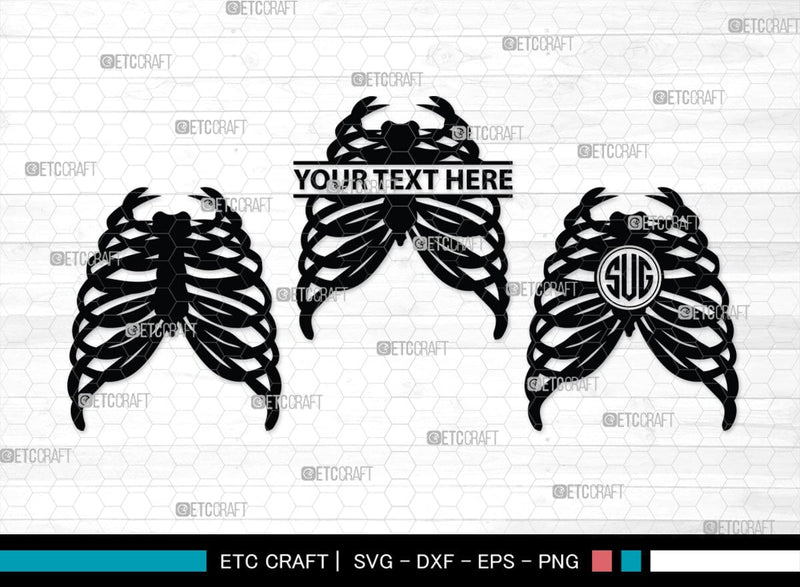 Skeleton Rib Cage Monogram, Skeleton Rib Cage Silhouette, Skeleton Rib ...