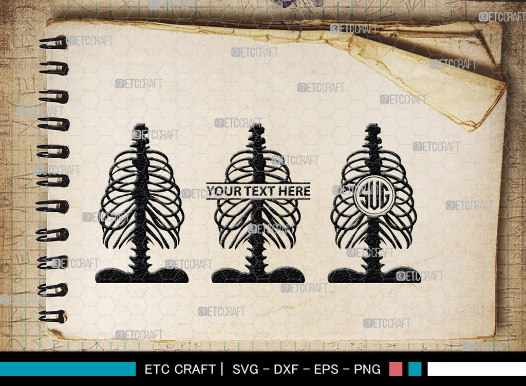 Skeleton Rib Cage Monogram, Skeleton Rib Cage Silhouette, Skeleton Rib ...