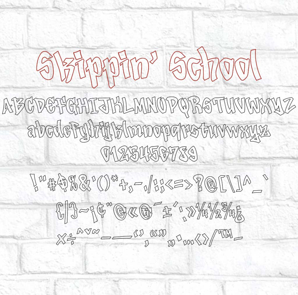 Skippin' School Hand Lettered Graffiti Font | Casual Outline Font - So ...