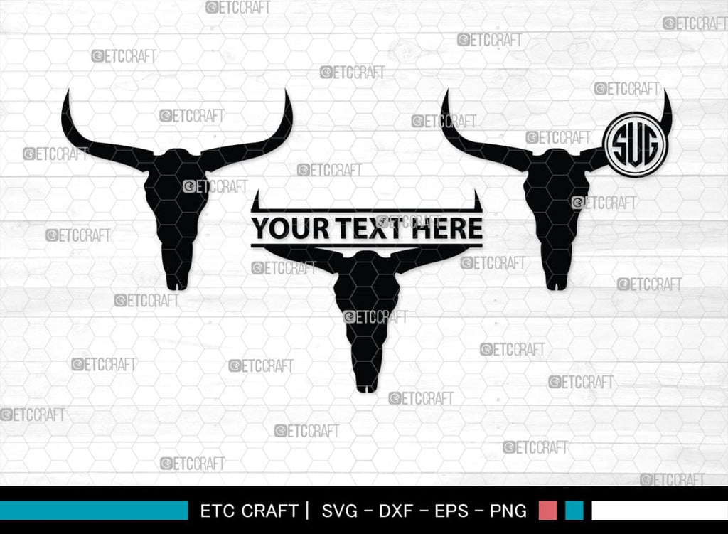 Skull Bull Monogram, Skull Bull Silhouette, Skull Bull SVG, Bull Skull ...