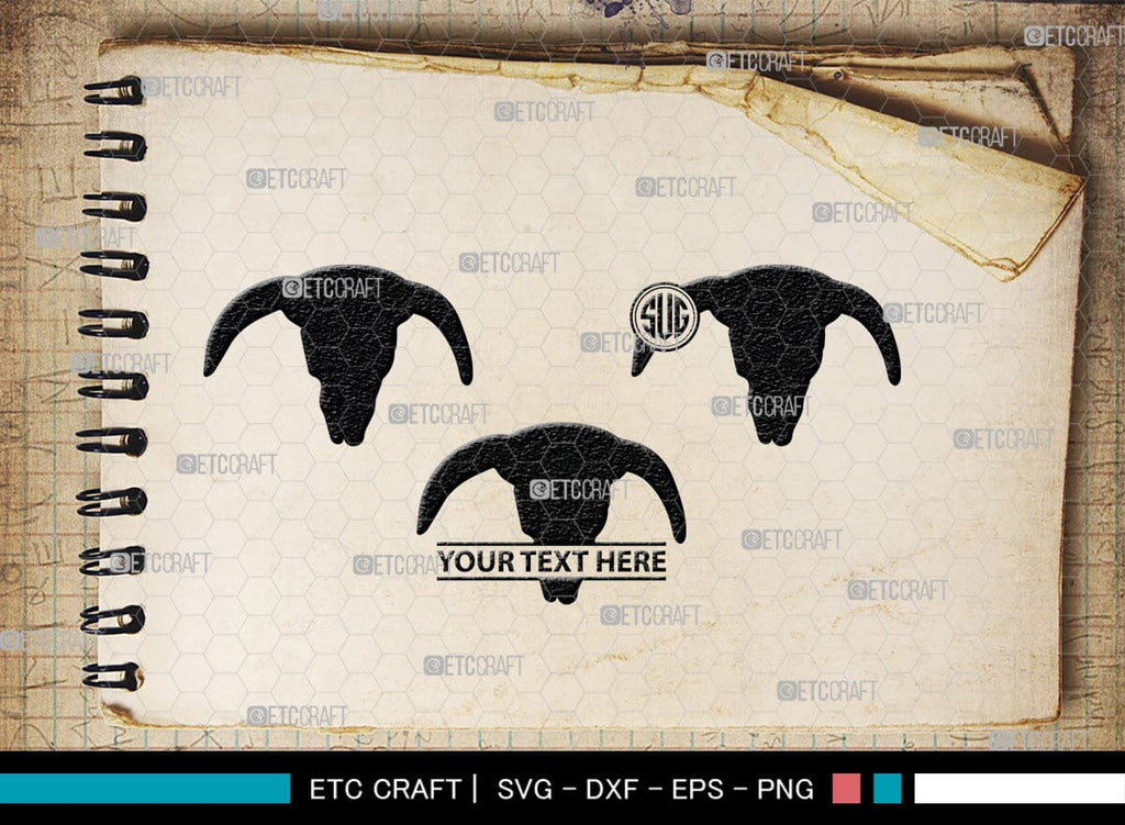 Skull Bull Monogram, Skull Bull Silhouette, Skull Bull SVG, Bull Skull ...