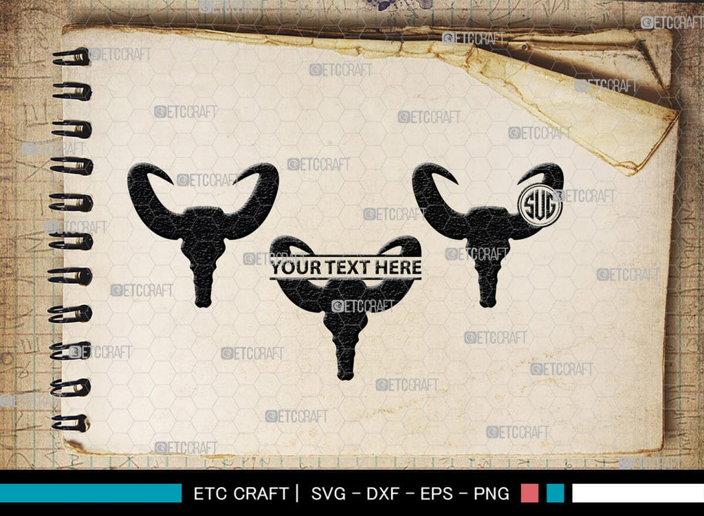 Skull Bull Monogram, Skull Bull Silhouette, Skull Bull SVG, Bull Skull ...