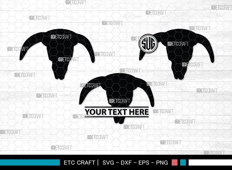 Skull Bull Monogram, Skull Bull Silhouette, Skull Bull SVG, Bull Skull ...