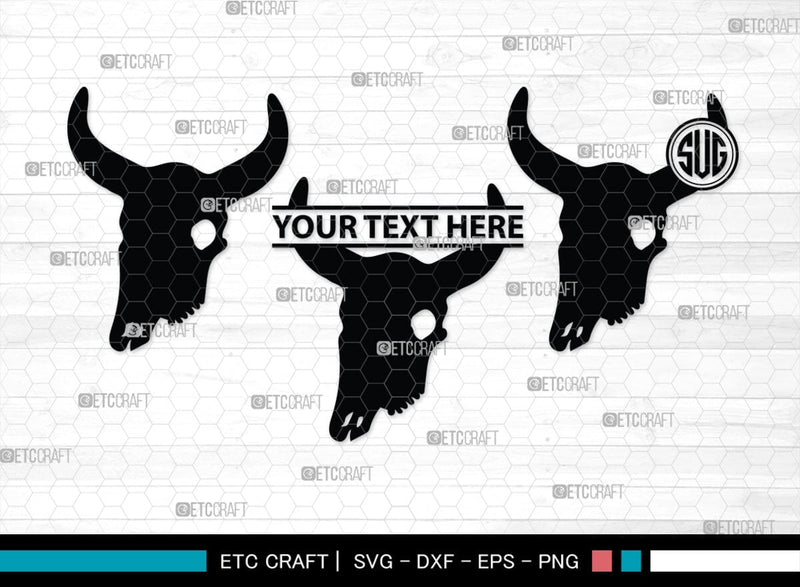 Skull Bull Monogram, Skull Bull Silhouette, Skull Bull SVG, Bull Skull ...