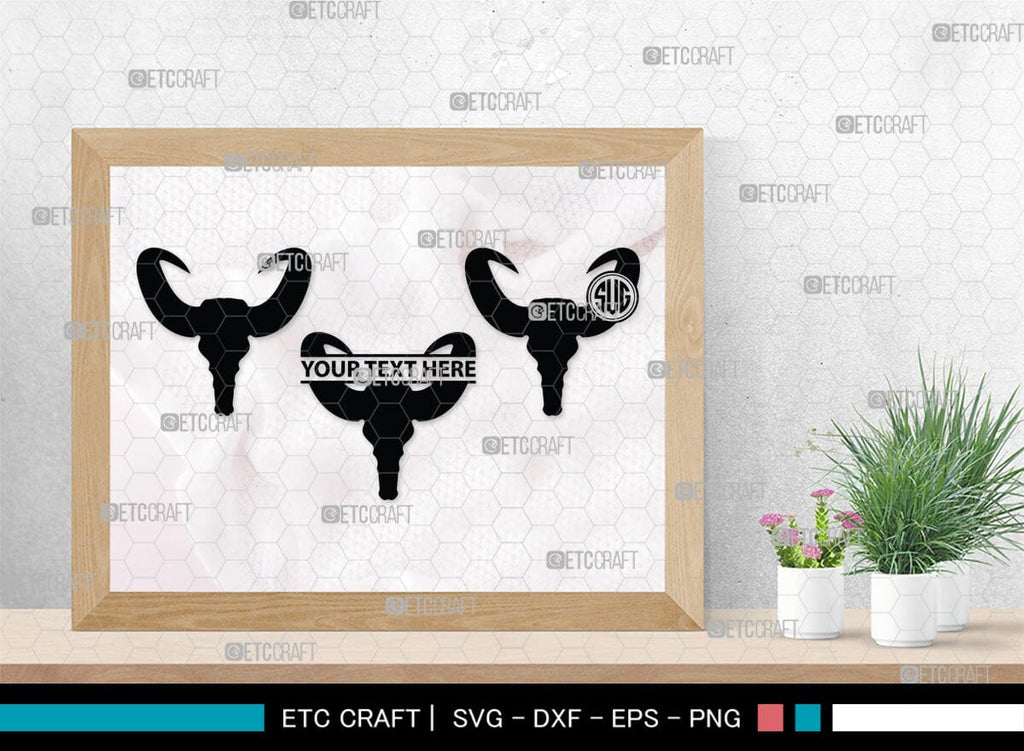 Skull Bull Monogram, Skull Bull Silhouette, Skull Bull SVG, Bull Skull ...
