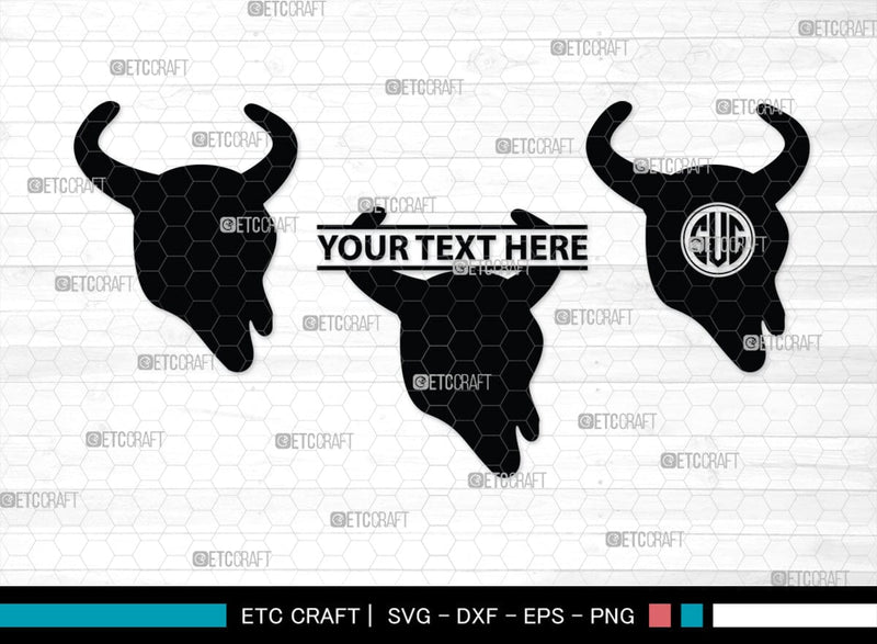 Skull Bull Monogram, Skull Bull Silhouette, Skull Bull SVG, Bull Skull ...
