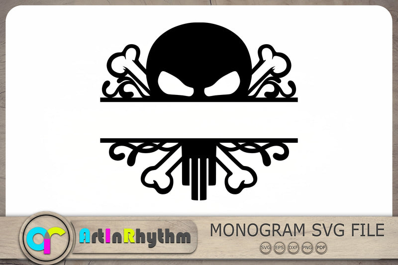 Skull Split Monogram Svg, Skull Svg - So Fontsy
