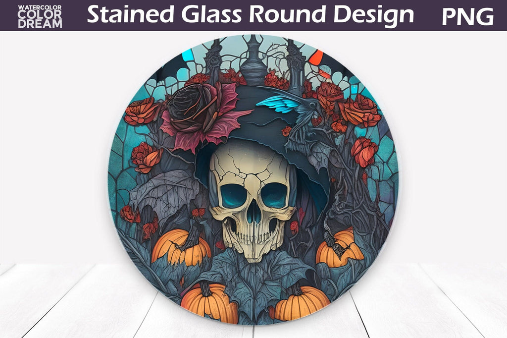 Skull Stained Glass PNG | Stained Glass Skull Round - So Fontsy