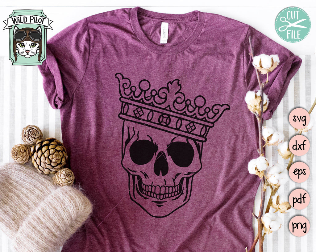 Skull with Crown svg file, Crown Skull svg, Skull cut file, Queen King ...