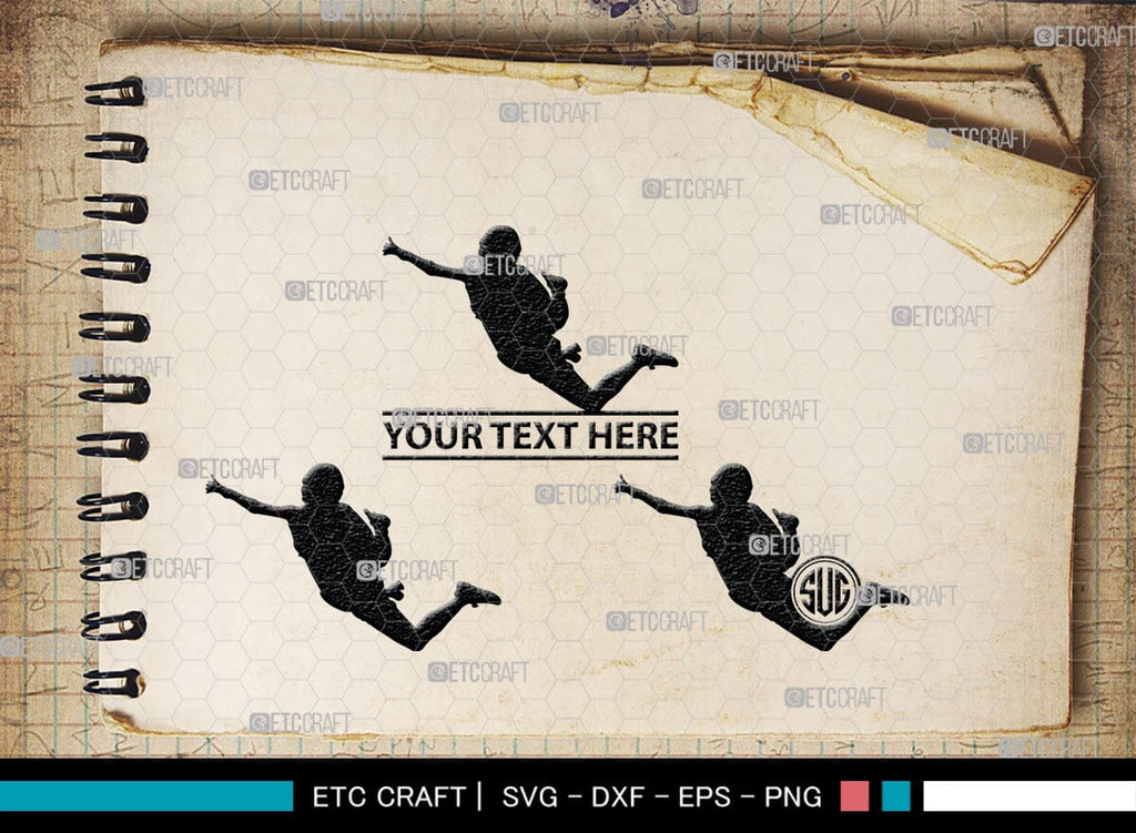 Sky Diving Monogram, Sky Diving Silhouette, Sky Diving SVG, Sky Diving ...
