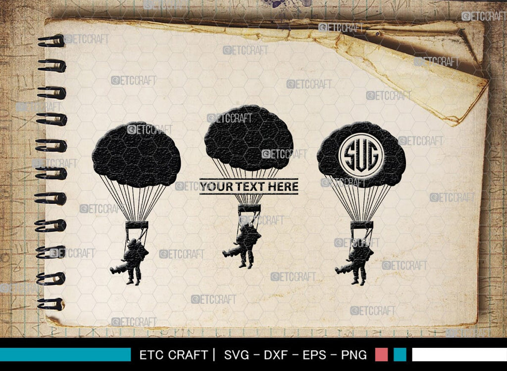Sky Diving Monogram, Sky Diving Silhouette, Sky Diving SVG, Sky Diving ...