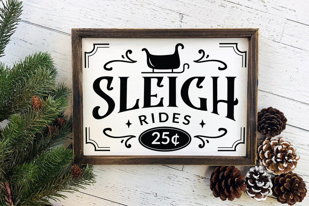 Sleigh Rides SVG, Farmhouse Christmas Sign SVG - So Fontsy