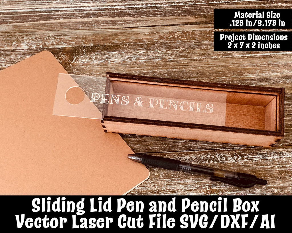 Sliding Top Pen and Pencil Box Laser Cut Vector File - So Fontsy