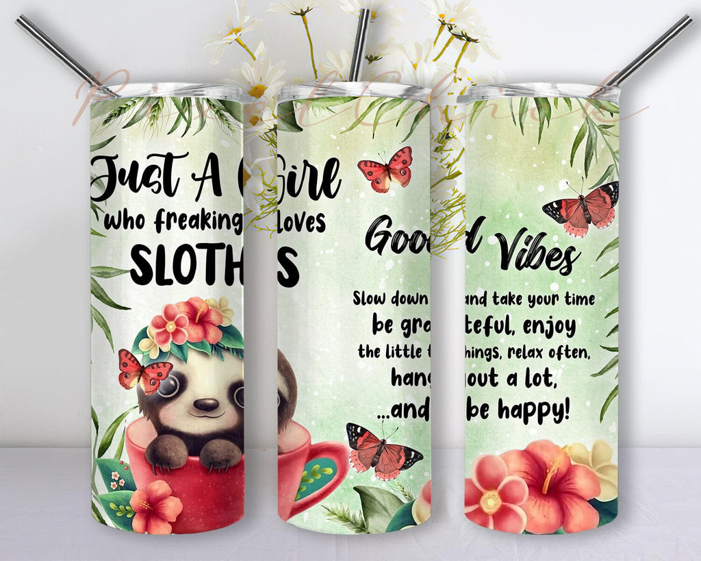 Sloth Coffee 20oz Skinny Tumbler Png, Just A Girl Who Loves Sloths Cup ...