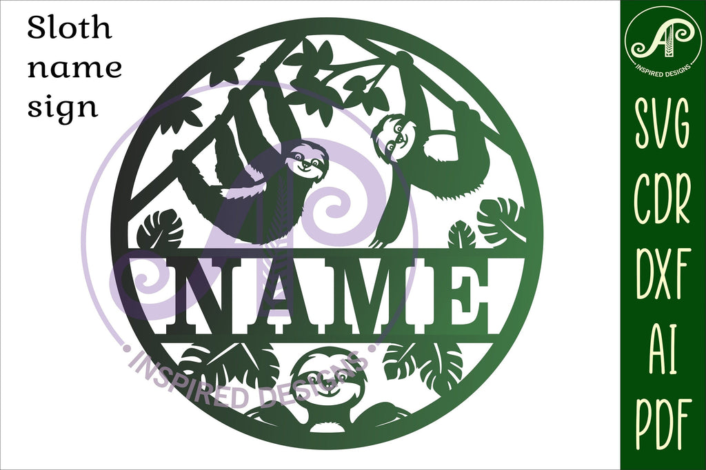 Sloth name sign svg laser cut template - So Fontsy