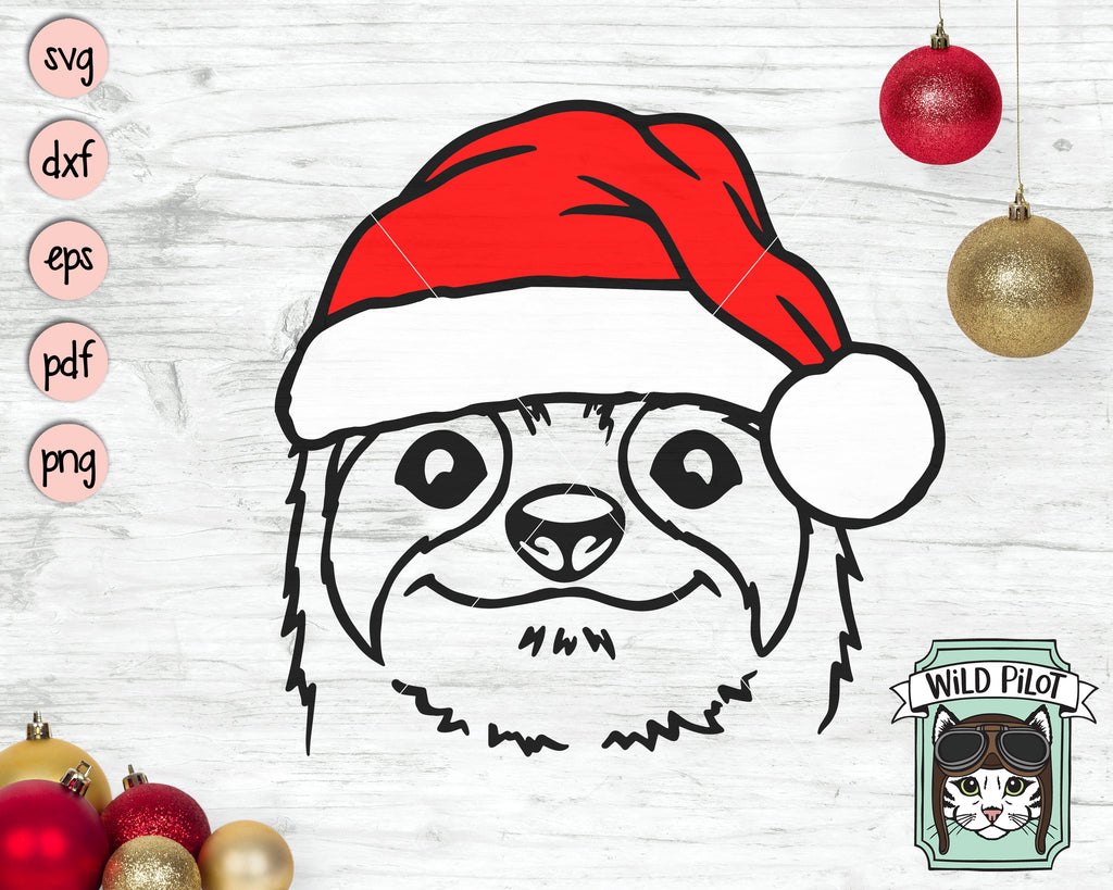 Sloth Santa hat svg file, Sloth with Hat svg, Christmas svg file, Sloth ...