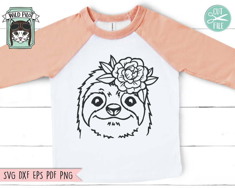 Sloth SVG file, Floral Sloth cut file, Sloth with Flower Crown SVG ...