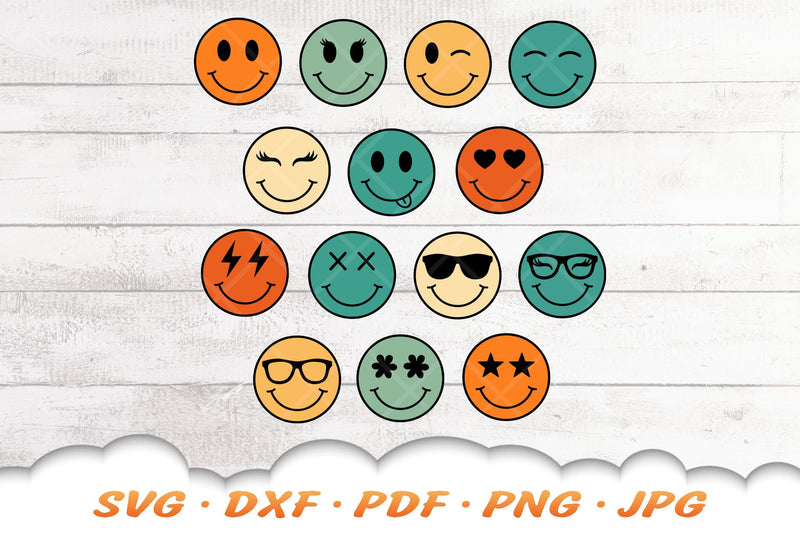 Smiley Face SVG | Retro Happy Face SVG Bundle - So Fontsy