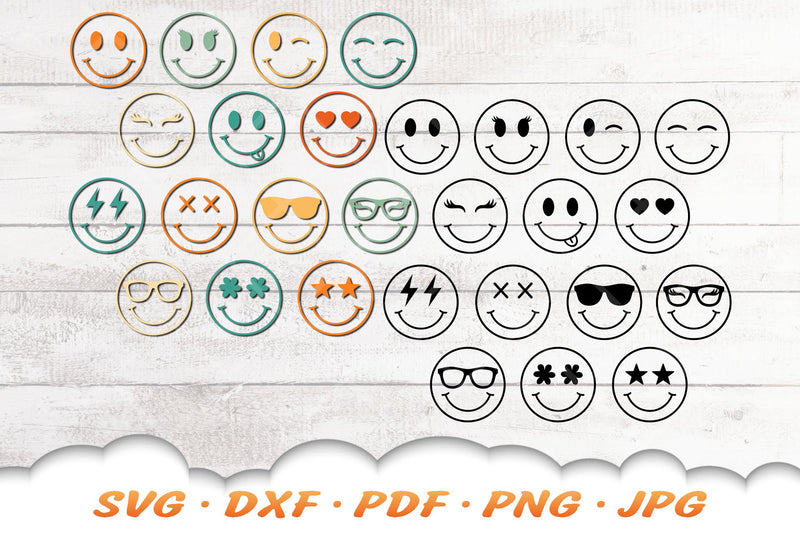 Smiley Face SVG | Retro Happy Face SVG Bundle - So Fontsy