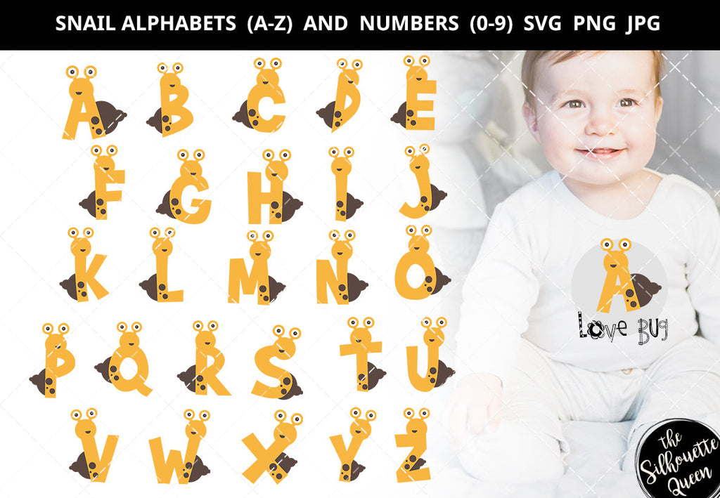Snail alphabet a-z svg, snail number 0-9 svg, alphabet clipart, letters ...