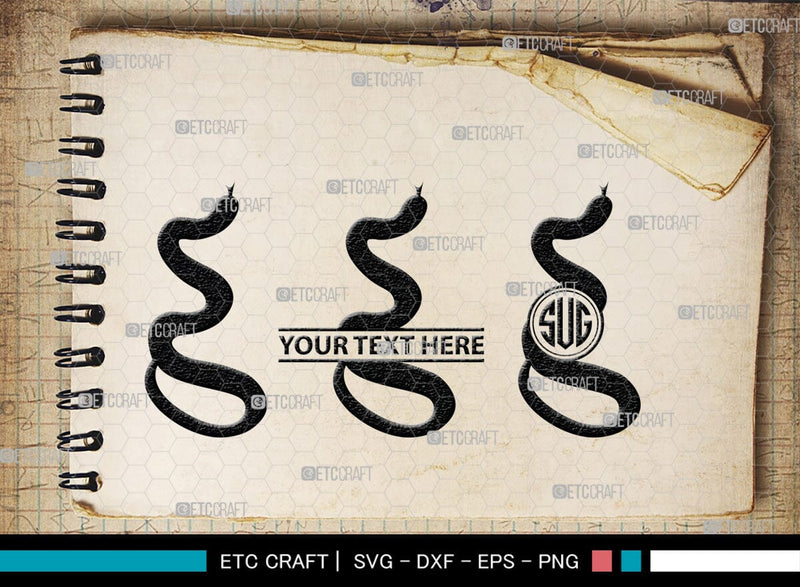 Snake Monogram, Snake Silhouette, Snake SVG, Serpent Svg, Viper Snake ...