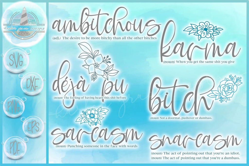 Snarky Sarcastic Words Definition Bundle SVG Files for Cricut ...