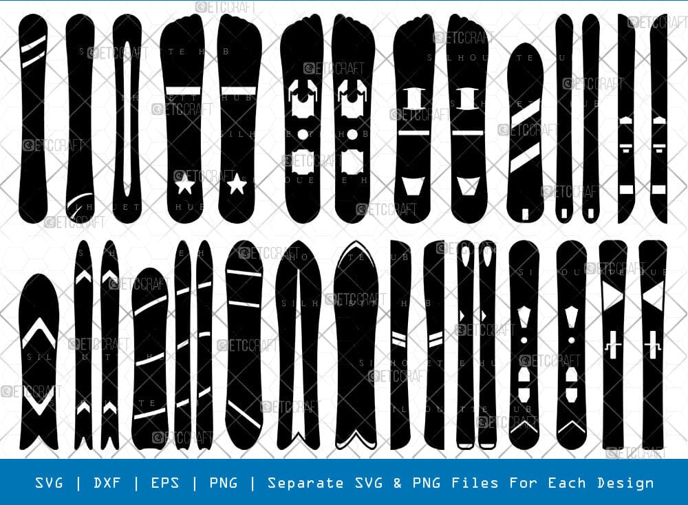Snowboards Silhouette, Ski And Snowboards SVG, Skiboards Svg, Winter ...