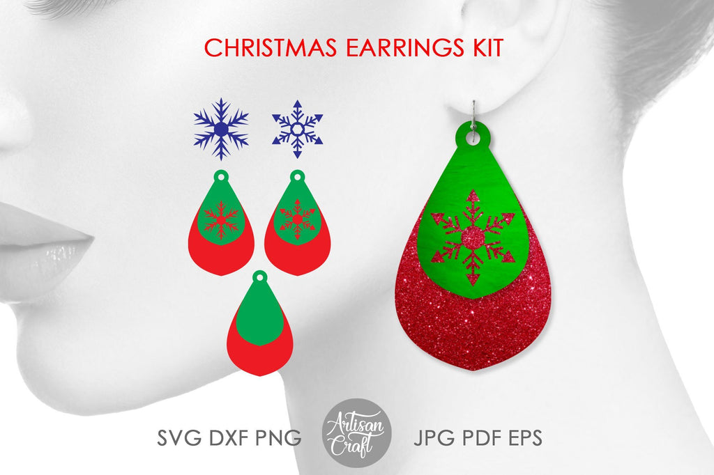 Snowflake earring SVG, Christmas earrings | So Fontsy