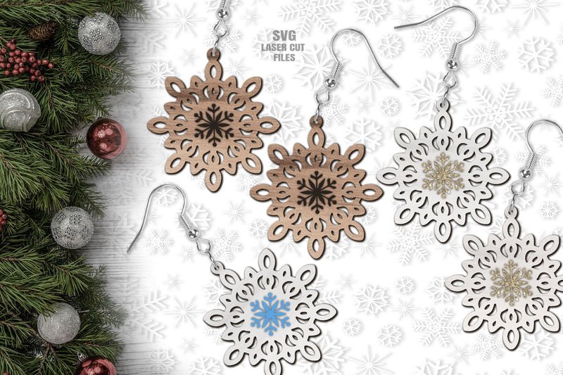 Snowflake Earrings SVG Laser Cut Files | Christmas Earrings SVG ...