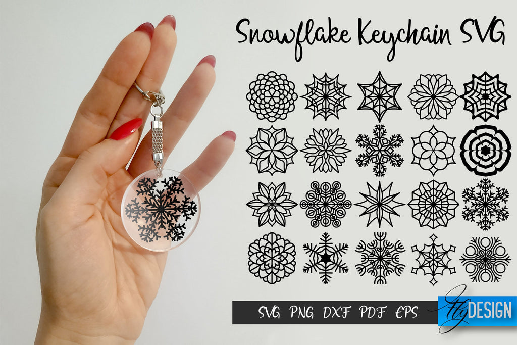 Snowflake Keychain SVG Bundle. Christmas Key Keychain SVG. - So Fontsy