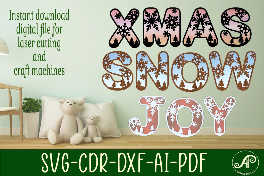 Snowflake letters alphabet set. 34 layered letters. - So Fontsy