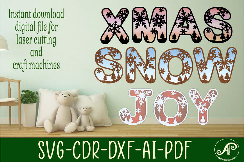 Snowflake letters alphabet set. 34 layered letters. - So Fontsy