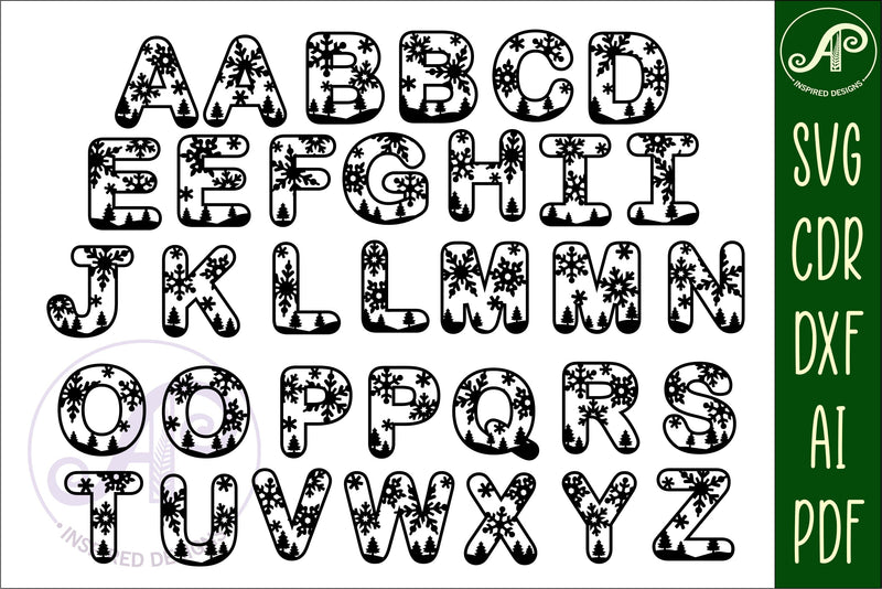 Snowflake letters alphabet set. 34 layered letters. - So Fontsy