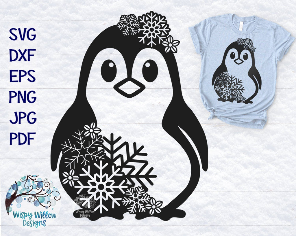 Snowflake Penguin SVG | Winter Penguin SVG Cut File - So Fontsy