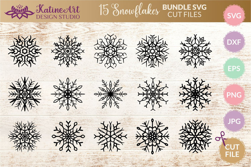 Snowflake svg bundle - 15 christmas winter clipart cut files for Cricut ...