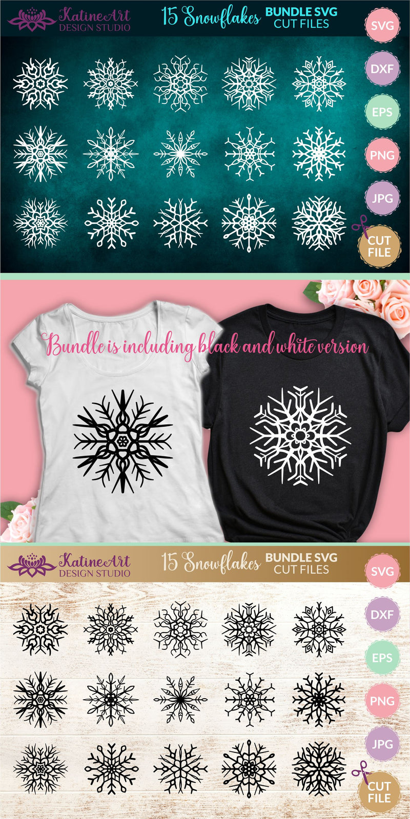 Snowflake svg bundle - 15 christmas winter clipart cut files for Cricut ...