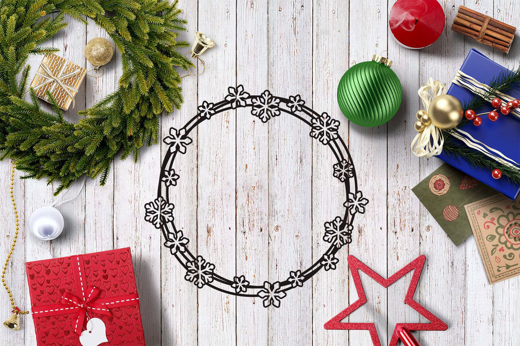 Snowflake SVG Frame, Christmas SVG Monogram, Circle Frame. - So Fontsy