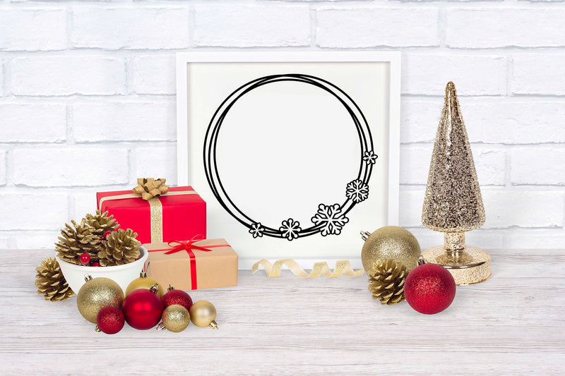 Snowflake SVG Frame, Christmas SVG Monogram, Circle Frame. - So Fontsy