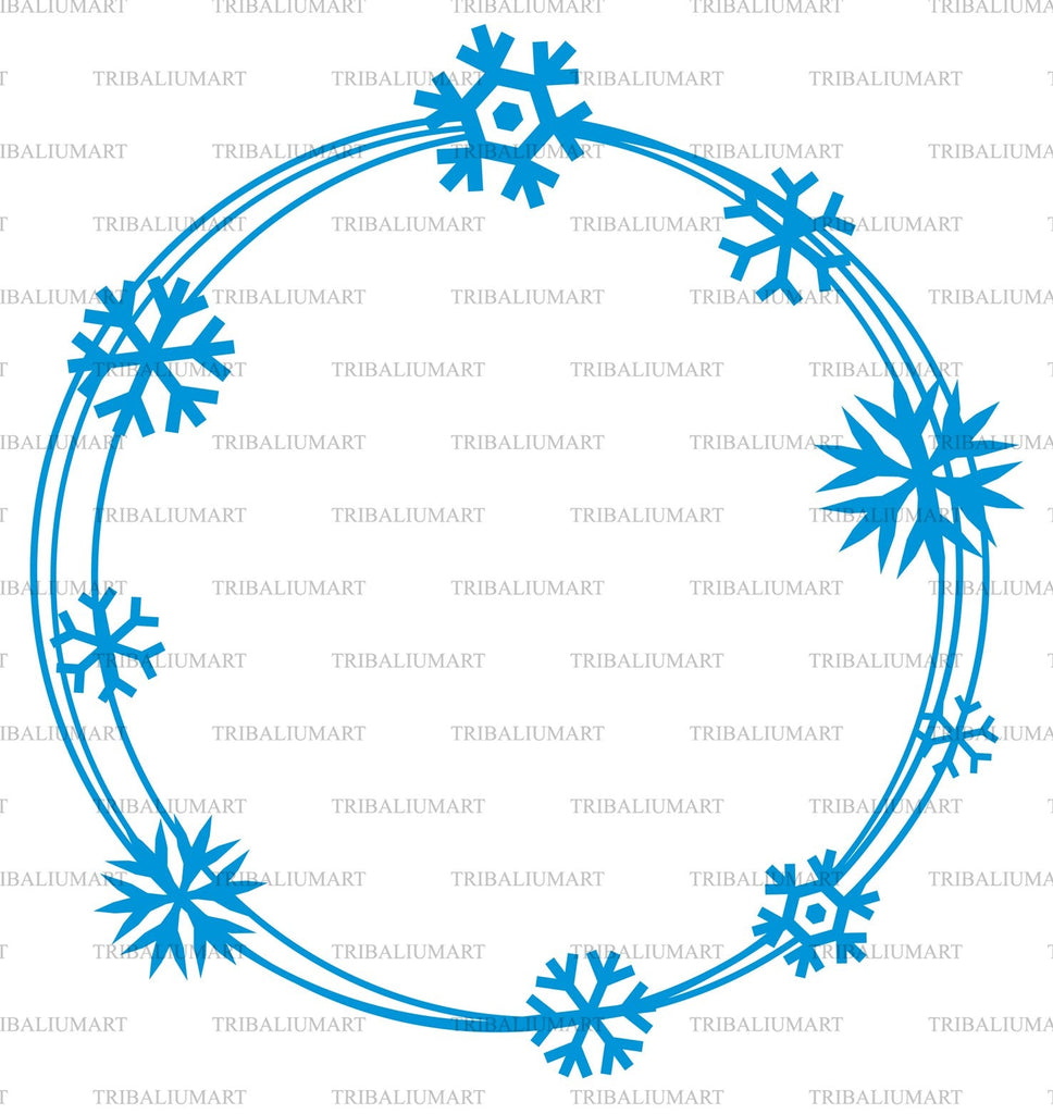 Snowflakes circle frame. Cut files for Cricut (eps, svg, pdf, png, dxf ...
