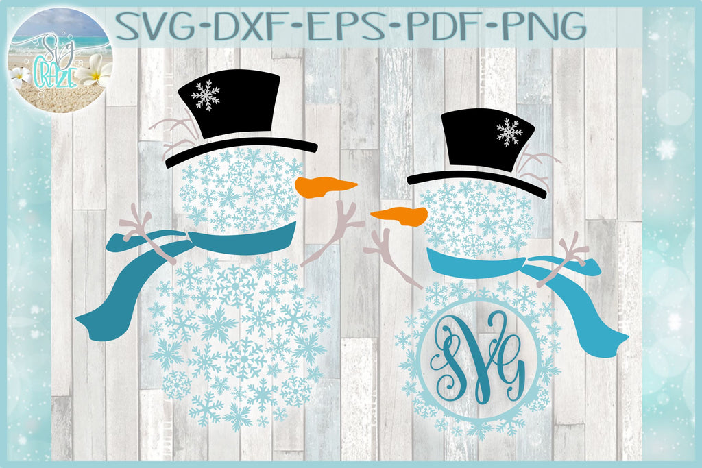 Snowflakes Snowman Monogram SVG - So Fontsy