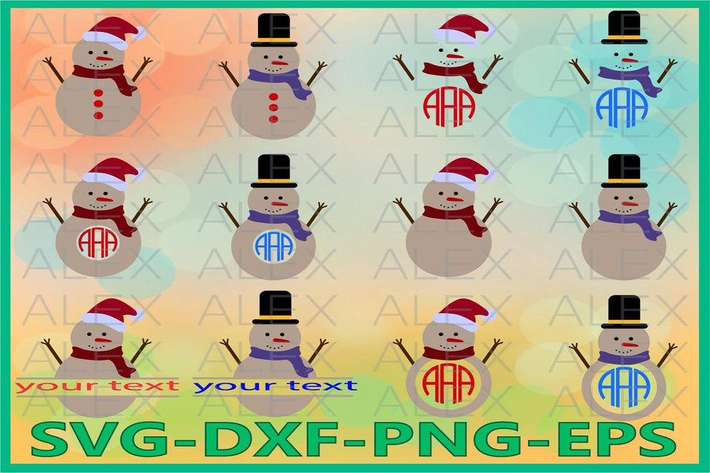 Snowman monogram svg, Christmas - So Fontsy
