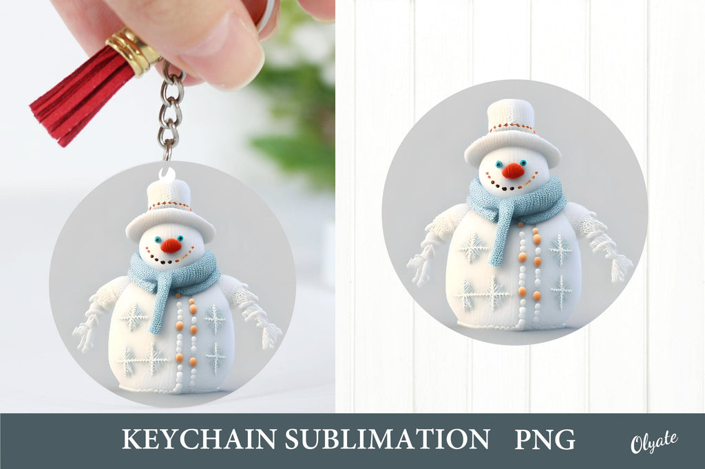 Snowman Round Keychain. Christmas Keychain PNG - So Fontsy