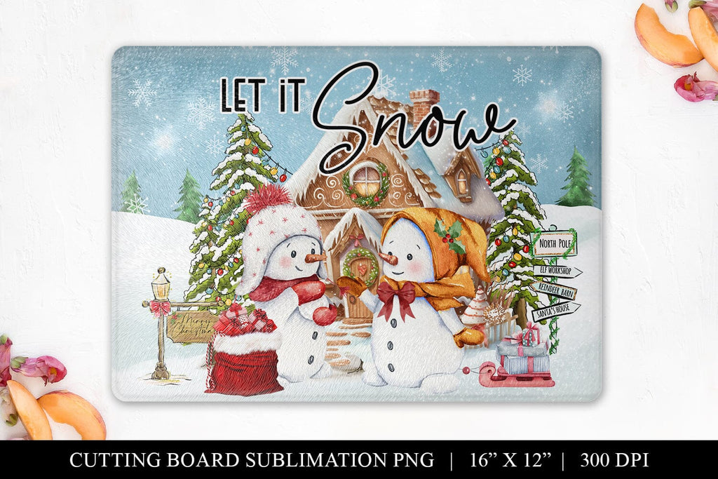 Snowmen Cutting Board Sublimation Design - So Fontsy