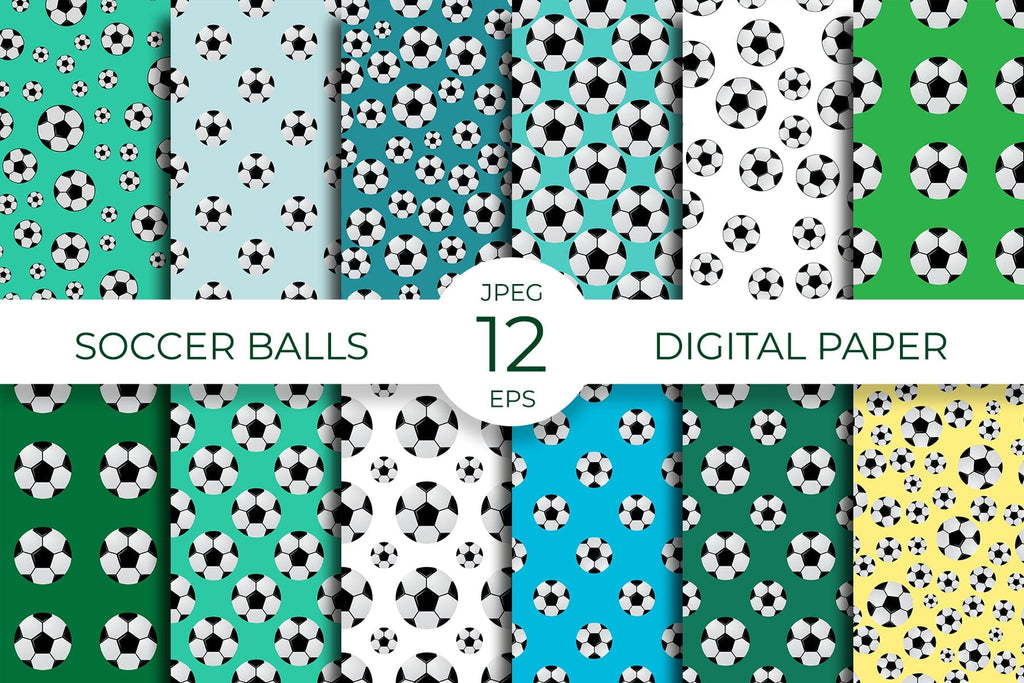Soccer Balls Digital Paper Bundle. Sport Seamless Pattern - So Fontsy