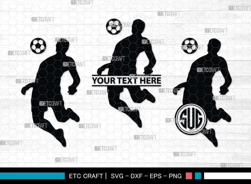 Soccer Player Monogram, Soccer Player Silhouette, Soccer Player SVG ...