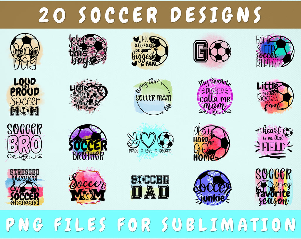 Soccer Sublimation Designs Bundle, 20 Designs, Soccer PNG Files For ...