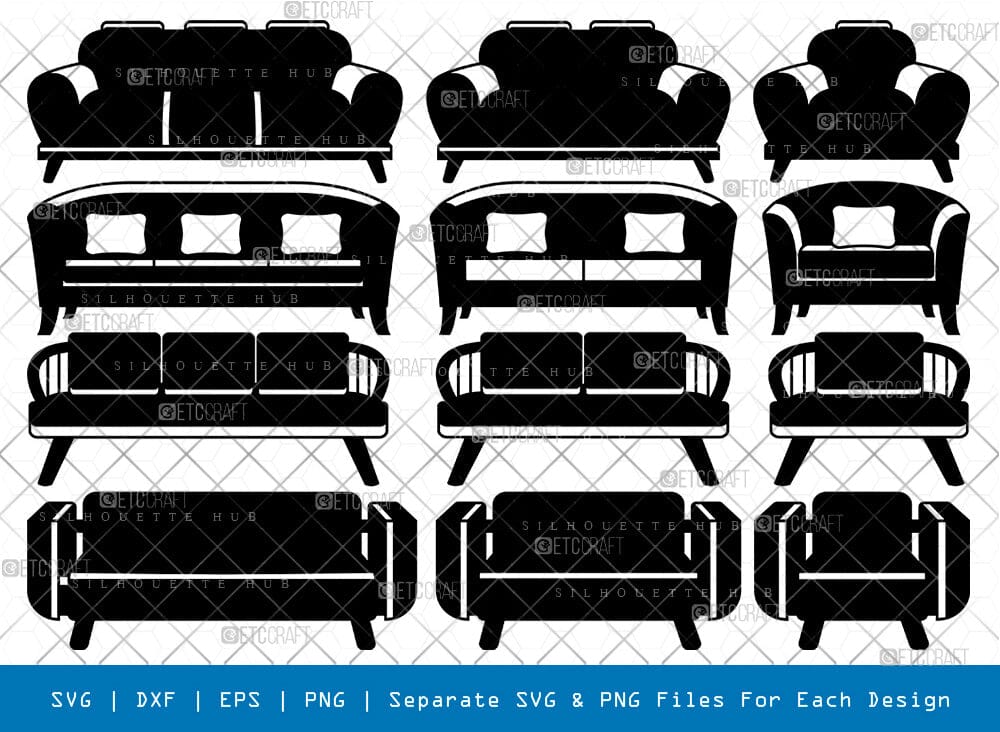 Sofa Set Silhouette, Sofa Set SVG, Furniture Svg, Couch Svg, Sofa ...