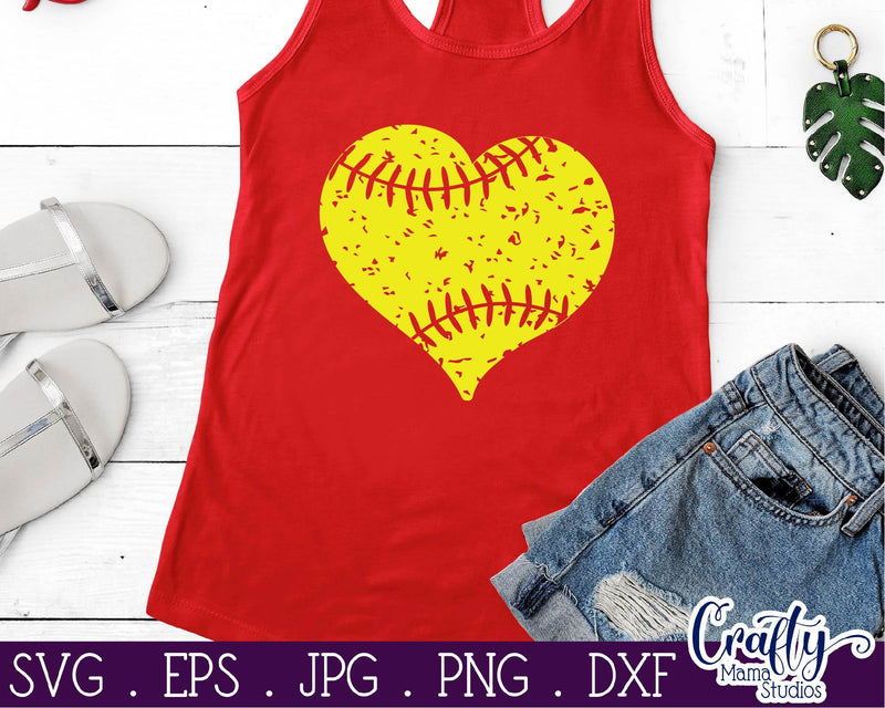 Softball Heart Svg - Distressed Softball Design - So Fontsy
