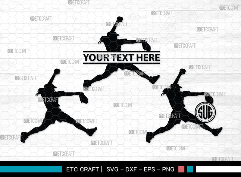 Softball Monogram, Softball Silhouette, Softball SVG, Softball Player ...